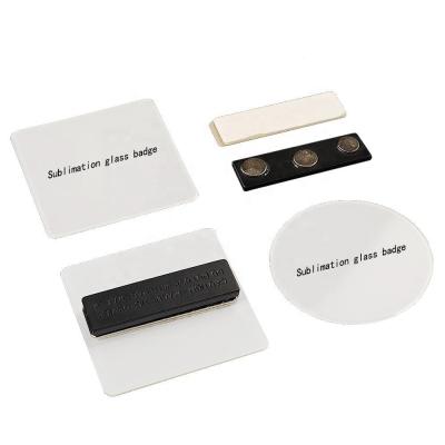 China Sublimation Name Badge Blanks Glass Fridge Magnet Custom Printing ID Tags Sublimation Magnet Badges for sale