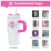 China Stainless Steel Insulated 14oz Sublimation Handle Car Cup Portable Sublimation Travel Mug With Straw for sale