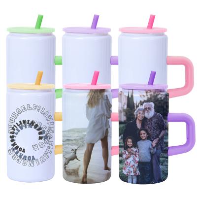 China 16oz Sublimation Stainless Steel Mason Jar Double Vacuum Tumbler With Handle And Straw Lid for sale