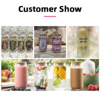 China Sublimation Glass Coke Cup With Bamboo Lid And Straw Glass Cold Drink Cup High Borosilicate Glass Coated Transparent Glass Cup Set Sublimation Glass Mason Jar for sale