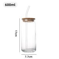 China Sublimation Glass Coke Cup With Bamboo Lid And Straw Glass Cold Drink Cup High Borosilicate Glass Coated Transparent Glass Cup Set Sublimation Glass Mason Jar for sale