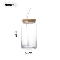 China Sublimation Glass Coke Cup With Bamboo Lid And Straw Glass Cold Drink Cup High Borosilicate Glass Coated Transparent Glass Cup Set Sublimation Glass Mason Jar for sale