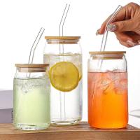China Sublimation Glass Coke Cup With Bamboo Lid And Straw Glass Cold Drink Cup High Borosilicate Glass Coated Transparent Glass Cup Set Sublimation Glass Mason Jar for sale