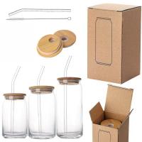 China Sublimation Glass Coke Cup With Bamboo Lid And Straw Glass Cold Drink Cup High Borosilicate Glass Coated Transparent Glass Cup Set Sublimation Glass Mason Jar for sale