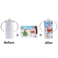 China 12oz Blank Stainless Steel Sublimation Tumblers Straight Sippy Cup With Straw Baby Feeding Bottle With Handle for sale