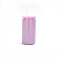 China Stylish 16oz Sublimation Glass Cup With Diamond Lid And Straw Frosted Mason Jar Sublimation Coke Can for sale