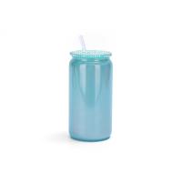 China Stylish 16oz Sublimation Glass Cup With Diamond Lid And Straw Frosted Mason Jar Sublimation Coke Can for sale