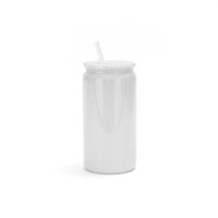 China Stylish 16oz Sublimation Glass Cup With Diamond Lid And Straw Frosted Mason Jar Sublimation Coke Can for sale