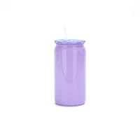 China Stylish 16oz Sublimation Glass Cup With Diamond Lid And Straw Frosted Mason Jar Sublimation Coke Can for sale