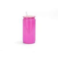 China Stylish 16oz Sublimation Glass Cup With Diamond Lid And Straw Frosted Mason Jar Sublimation Coke Can for sale