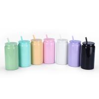 China 16oz Stainless Steels Can Shaped Sublimation Tumbler With Lids And Straws for sale