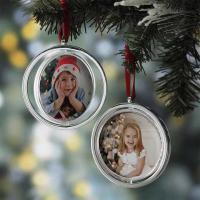 China Double Sided Rotatable Sublimation Christmas Ornament Blanks With MDF Board Silver And Gold Color Blank Plastic Ornaments for sale