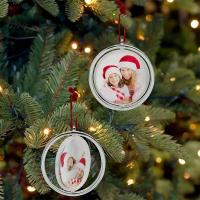 China Double Sided Rotatable Sublimation Christmas Ornament Blanks With MDF Board Silver And Gold Color Blank Plastic Ornaments for sale