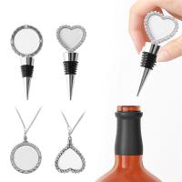 China Household Double Sided Sublimation Wine Bottle Stopper With Necklace 2 In 1 Wine Party Decoration for sale