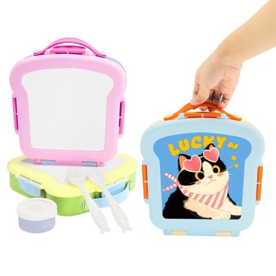 China Creative Microwave Safe Lunchbox Sublimation With Fork And Spoon For Children Food Grade Plastic Fruit Bento Box For Office Workers for sale