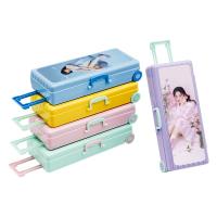 China Blank Sublimation Pencil Case Upgraded Trolley Case Shape Double-Layer Desktop Pencil Storage Box for sale