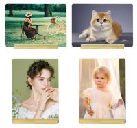 China 7inch 8inch Sublimation Aluminum Photo Frame Bamboo Base Blanks Custom Metal Picture Frames for sale