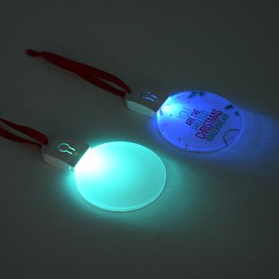 China Sublimation Christmas Ornaments Personalized Glow In Dark Round Sublimation Blanks LED Acrylic Light USB Charger And Battery for sale