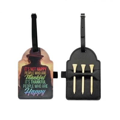 China Blank PU Leather Sublimation Golf Tee Bag Tag Blanks Father'S Day Gift Custom Leather Golf Tee Holder for sale