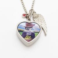 China Sublimation Memorial Ash Necklace With Birthstone Personalized Logo Heart Wing Cremation Necklace For Ashes for sale