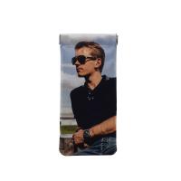 China Double Sided Sublimation Neoprene Glasses Bag Snap Fastener Custom Logo Soft Portable Folding Eyewear Pouch Blank Glasses Case for sale