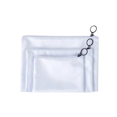 China Blank White Polyester Peach Skin Sublimation Makeup Bag DIY Coin Bag Zipper Pencil Bag for sale