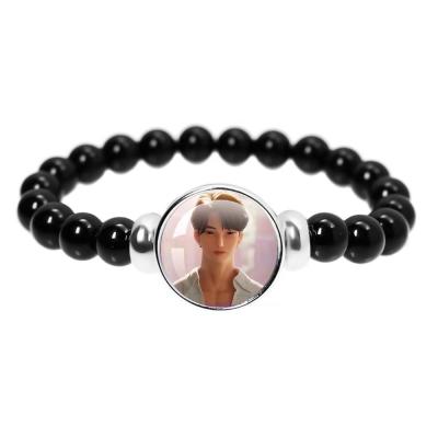 China Sublimation Blank Black Stretchy Elastic Band Glass Bead Bracelet Country Flag Bracelet Palestine Lives Beaded Bracelet for sale