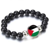 China Sublimation Blank Black Stretchy Elastic Band Glass Bead Bracelet Country Flag Bracelet Palestine Lives Beaded Bracelet for sale