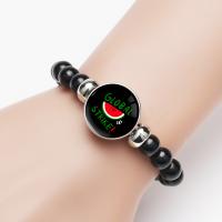China Sublimation Blank Black Stretchy Elastic Band Glass Bead Bracelet Country Flag Bracelet Palestine Lives Beaded Bracelet for sale