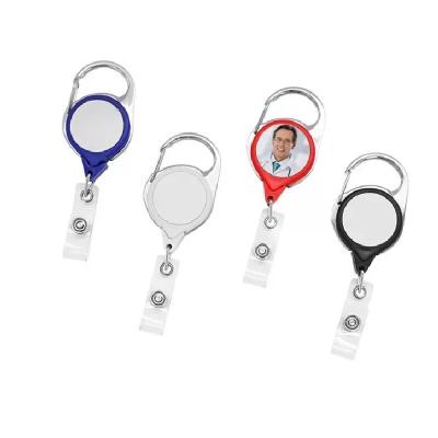 China Fancy Carabiner Sublimation badge reels retractable Yoyo Reel Clip With PVC ID Strap For Employee Badge Holding for sale