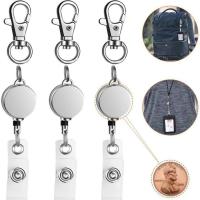 China Anti-Loss Sublimation Blank Metal Retractable Keychain Diy Custom ID Badge Holder With Telescopic Rope for sale