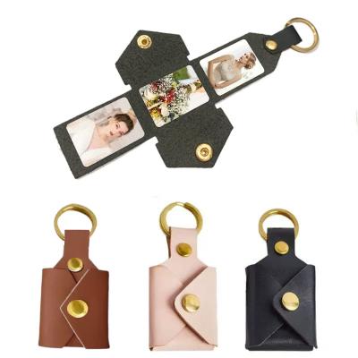 China Personalized Photo Keyring Foldable Sublimation Leather Keychain Photo Album with Three Printable Aluminum Sheet for sale