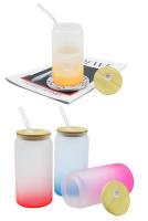 China DIY Fun Sublimation Gradient Cola Can 16oz Large Capacity Straw Cup Glass Jar For Cold Drinks for sale