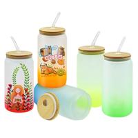 China DIY Fun Sublimation Gradient Cola Can 16oz Large Capacity Straw Cup Glass Jar For Cold Drinks for sale