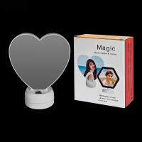 China Heart Shape Sublimation Magic Mirror Blanks Photo Frame Small Sublimation Light Magic Mirror Photo Frame Led for sale