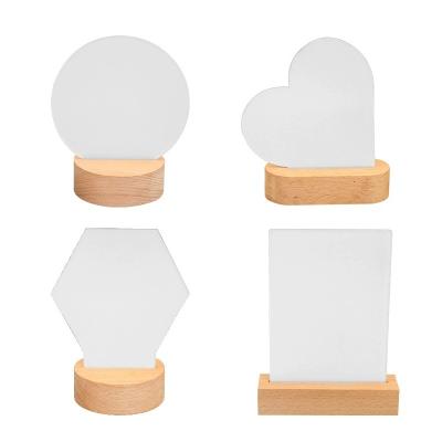China Sublimation Led Acrylic Photo Frame Blanks Wood Base Acrylic Picture Frames Lamp Custom Printing for sale