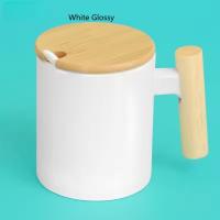 China Sublimation Ceramic 11oz White Beige Mug Blanks Matte Glossy Coffee Cups Mugs Blank With Spoon Lid for sale