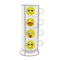 China Sublimation Blank Stackable Mug Set Cute Heat Transfer Coffee Mugs Custom Set Of 4 Mug With Metal Rack for sale