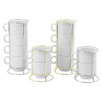 China Sublimation Blank Stackable Mug Set Cute Heat Transfer Coffee Mugs Custom Set Of 4 Mug With Metal Rack for sale