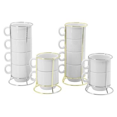 China Sublimation Blank Stackable Mug Set Cute Heat Transfer Coffee Mugs Custom Set Of 4 Mug With Metal Rack for sale