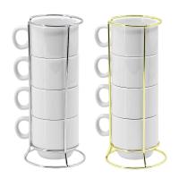 China Sublimation Blank Stackable Mug Set Cute Heat Transfer Coffee Mugs Custom Set Of 4 Mug With Metal Rack for sale