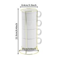 China Sublimation Blank Stackable Mug Set Cute Heat Transfer Coffee Mugs Custom Set Of 4 Mug With Metal Rack for sale