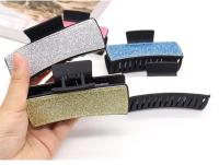 China Custom Logo PU Leather Sparkle Hair Clips For Women Personalized Fashion Hair Accessories DIY Sublimation Hair Claw Clips for sale