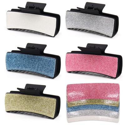 China Custom Logo PU Leather Sparkle Hair Clips For Women Personalized Fashion Hair Accessories DIY Sublimation Hair Claw Clips for sale