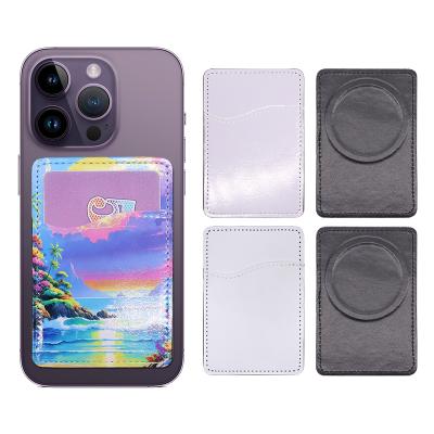 China Custom Logo Photo Pu Leather Magnetic Sublimation Phone Card Holder PU Card Case Blank Adhesive Card Sticker For Mobile Phones for sale