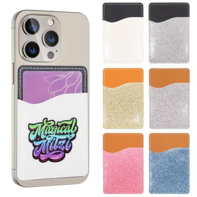 China Custom Leather Sparkle Sublimation Phone Card Holder for sale