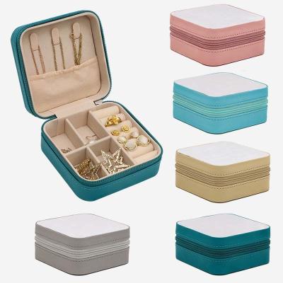 China Custom Small Luxury Zipper Leather Portable Sublimation Storage Jewelry Travel Box For Necklace Earring Ring for sale