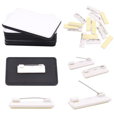 China Sublimation Badge Blanks Custom Printing ID Tags Badges PU Leather Sublimation Name Badge With Pins for sale