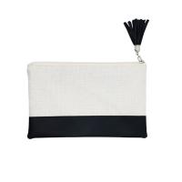 China Double Sided Sublimation Linen Cosmetic Bag With PU Leather Bottom Heat Transfer Blank Coin Purse Pencil Case Diy Printing for sale