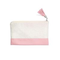 China Double Sided Sublimation Linen Cosmetic Bag With PU Leather Bottom Heat Transfer Blank Coin Purse Pencil Case Diy Printing for sale